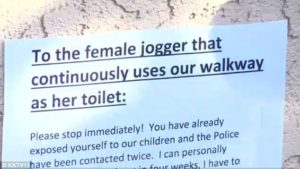 Colorado mad pooper jogger takes shxt on Cathy Budde’s front lawn