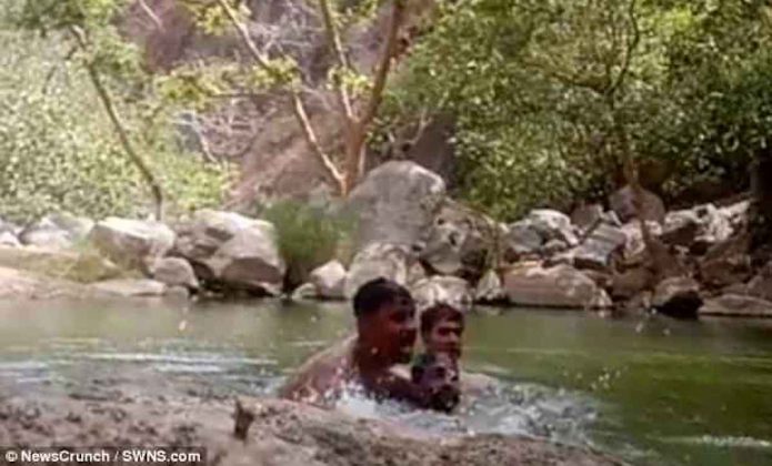 Three Indian men record themselves drowning at Gauri Dham Kund.