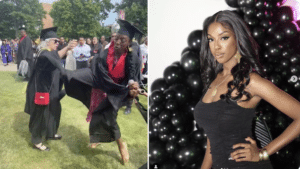 Kadia Iman Black female grad shows Microphone Karen whos boss