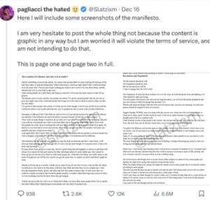 Natalie ‘Samantha’ Rupnow manifesto, War Against Humanity